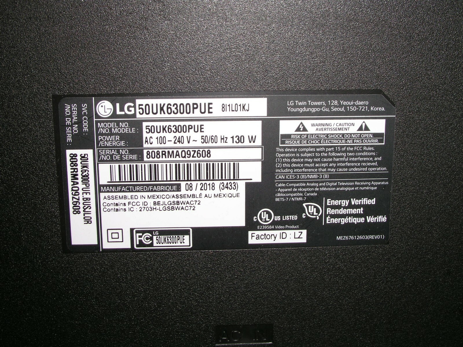 LG IR Remote Sensor for 50UK6300PUE 55UK6300PUE 50UK6090PUA 49UK6200PUA ...