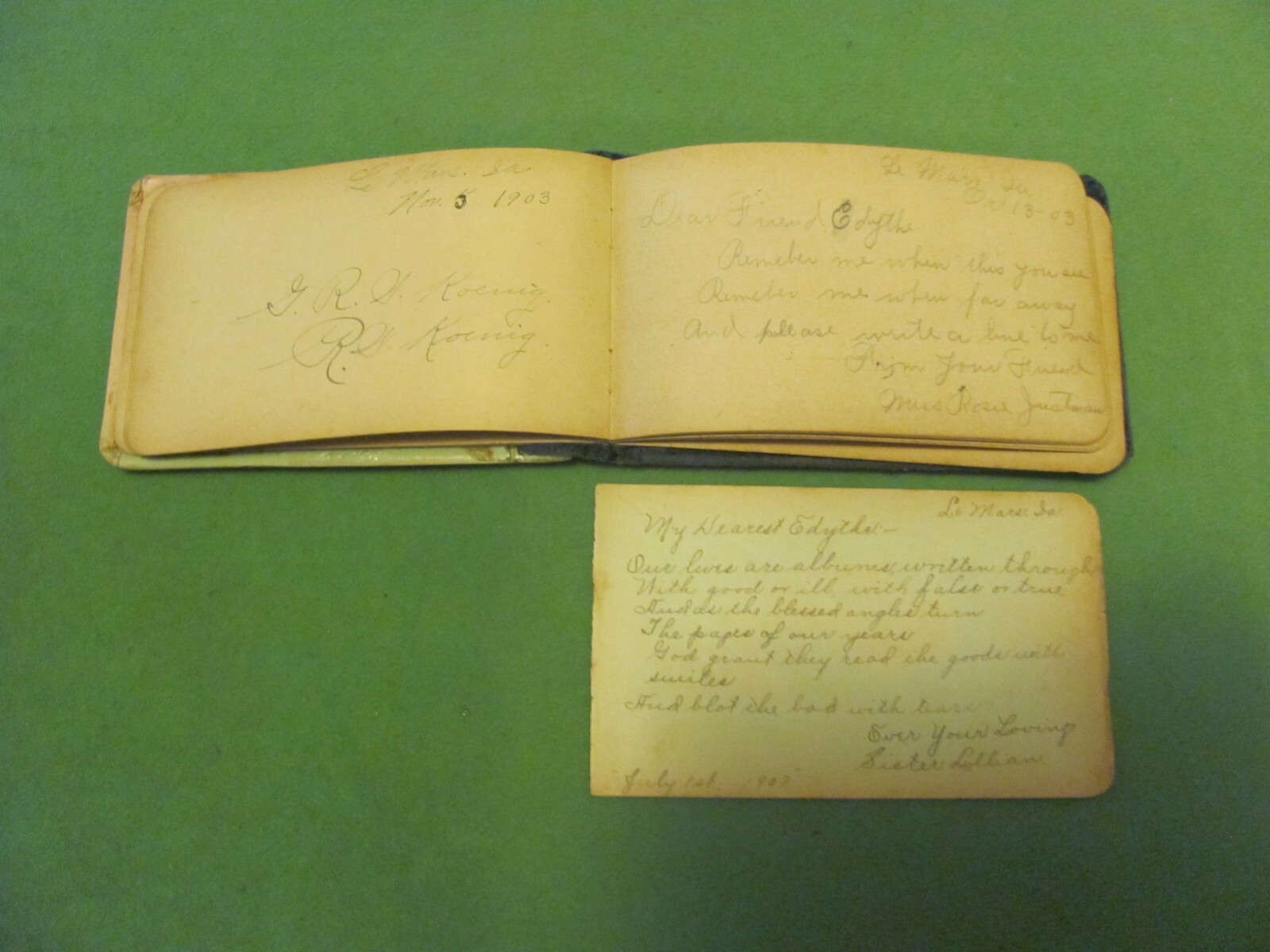 Antique 1900s IOWA Autograph Book Album with Signatures & Messages. 6 ...