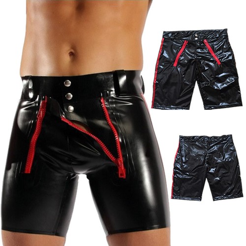 Sexy Gay Men's Fetish Zipper PU Tight Shorts PVC Wetlook Clubwear Boxer ...