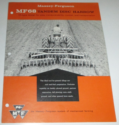 Massey Ferguson MF 68 Tandem Disc Harrow Sales Brochure Literature Ad 1959 | eBay
