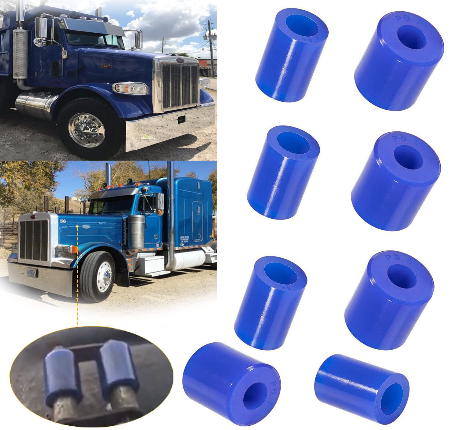 8 Pack Blue Hood Roller Bushings Kit For Kenworth ATRO Peterbilt 357 ...