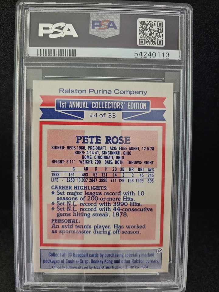 1984 5opps Ralston Purina Pete Rose Hand Cut PSA 10 (Finally HOF-Bound ...
