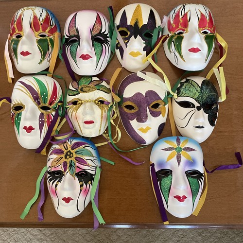 Vintage Lot Of Ceramic Painted Mardi Gras Hanging 4” Wall Masks Lot Of ...