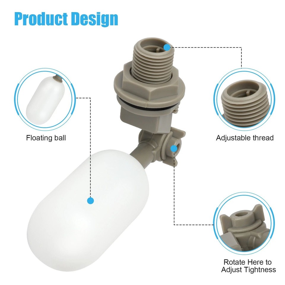 4pcs Ball Float Valve Adjustable Arm Water Level Control Auto Fill Stop ...