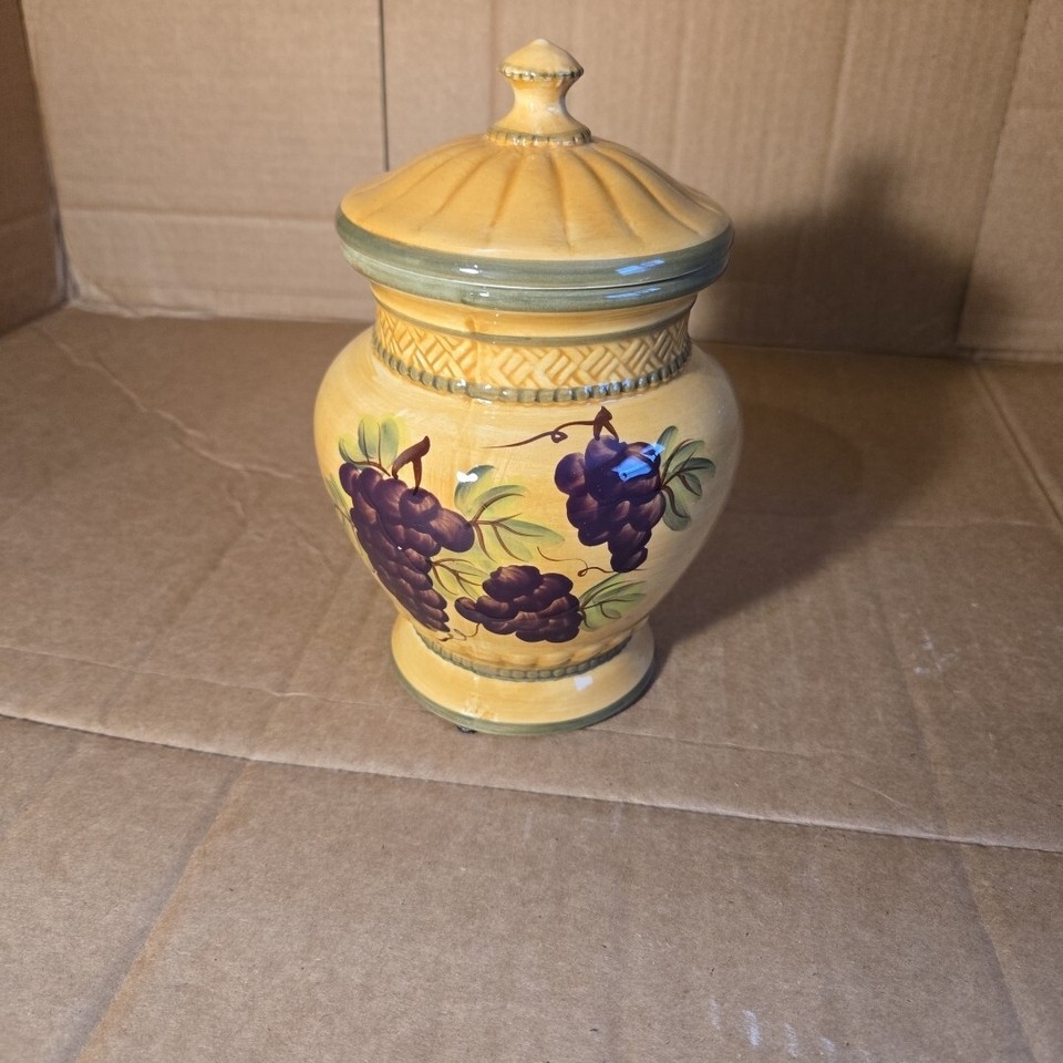 Casa Vero By ACK Grape Pattern Canisters Set Of Four Hand Painted Gold ...