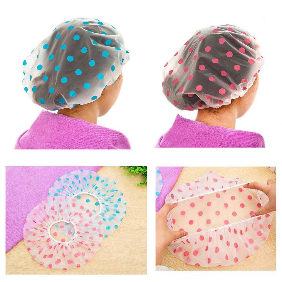 6 Pieces Waterproof Reusable Elastic Band EVA Plastic Hair Shower Caps ...