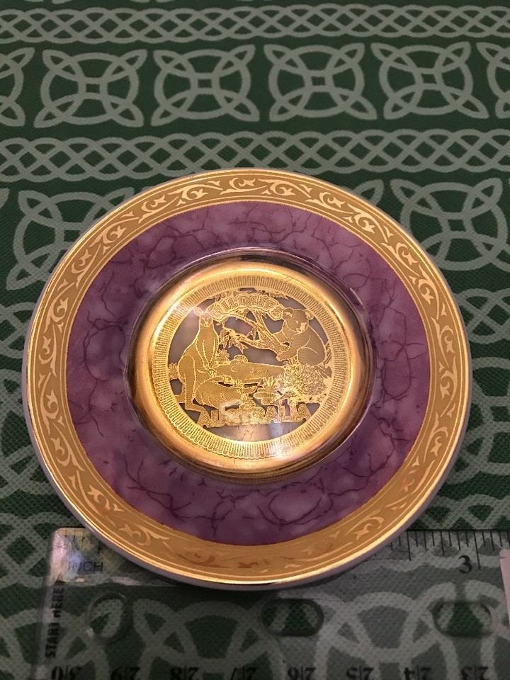 Australia Wildlife Gold Plate Ceramic Outback Scene Mini Plate FREE ...