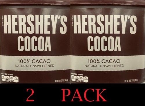 2x Hershey's Cocoa 100% CACAO Natural Unsweetened Powder 16 oz tub - 2 ...