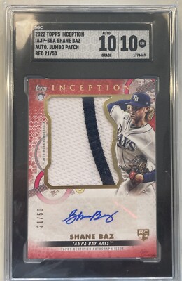 2022 TOPPS INCEPTION SHANE BAZ ROOKIE JUMBO PATCH AUTO RED /50 SGC 10 ...