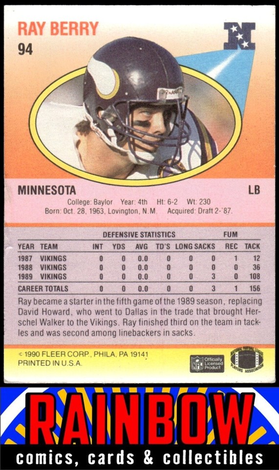 1990 Fleer #94 Ray Berry Minnesota Vikings | eBay