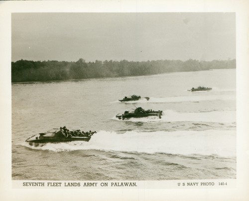 Sept 1944 WWII 7th fleet Amtracs hit beach Morotai Pilippines Official ...
