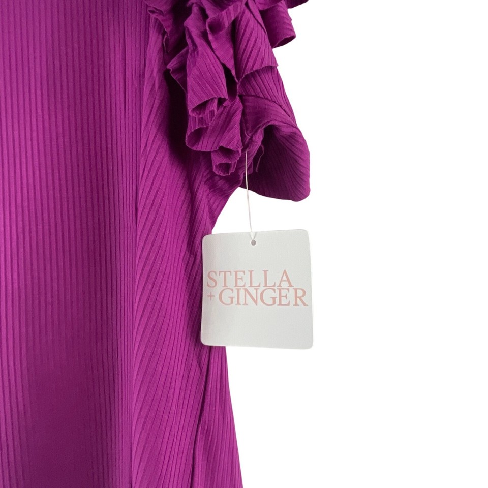 Stella + Ginger Womens Ruffled Sleeve Ribbed Knit Top - Vibrant Plum 2X ...