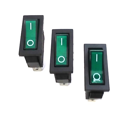 3 Marine Grade BBT 12 volt Lighted Green on/off Snap-In Rocker Switches ...