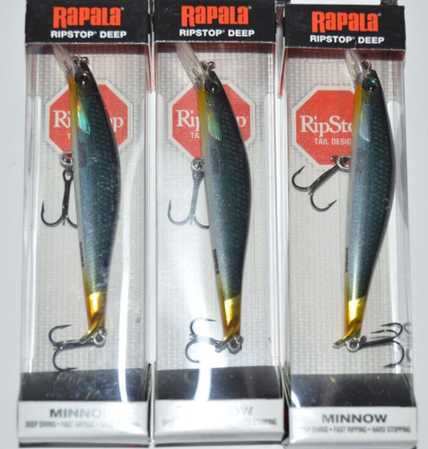3 lures rapala ripstop deep minnow rpsd-9 rpsd09 slow rise rip bait 3.5 ...