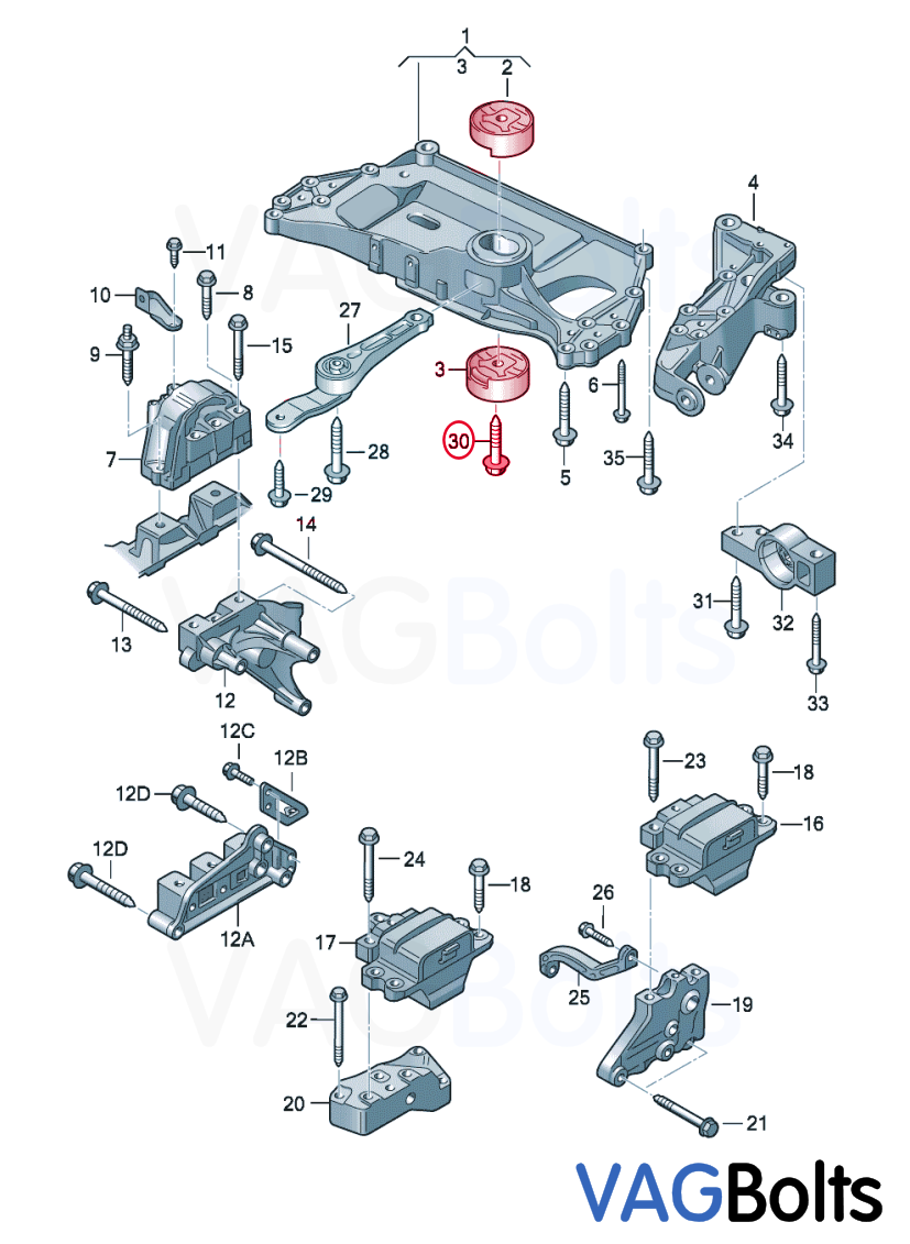 VW Audi Lower Gearbox Transmission Dogbone Mount Bolt N10558002 Golf A3 ...