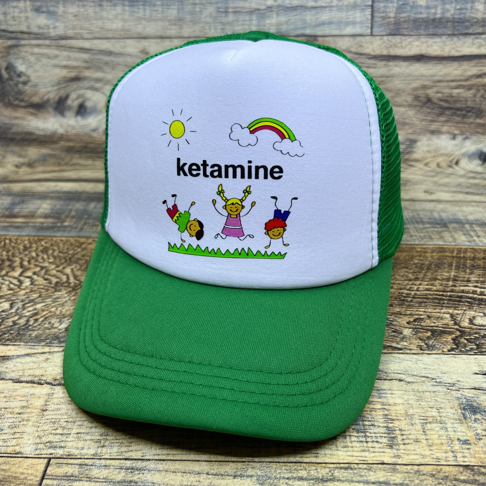 Ketamine Unisex Trucker Hat Green Snapback Funny Drug Rainbow Baseball ...
