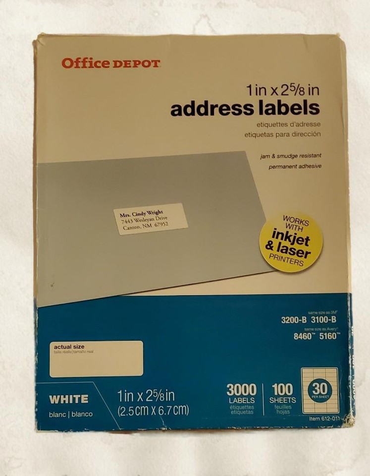 OFFICE DEPOT® - 1" X 2 ⁵⁄₈" Address Labels (612-011), 1500 Labels ...