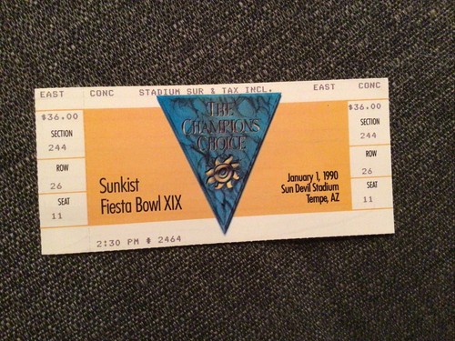 Sunkist Fiesta Bowl Nebraska/Oklahoma ticket 1/1/90 MINT!! WITH TAB ...