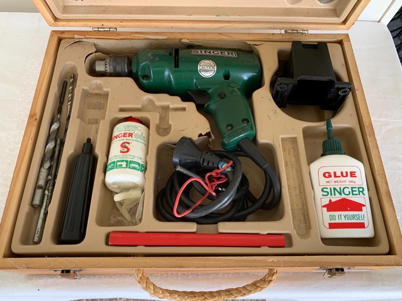 VINTAGE WOODEN CASED SINGER HAMMER DRILL POWER TOOL 10mm SINGLE SPEED Model 946 | eBay
