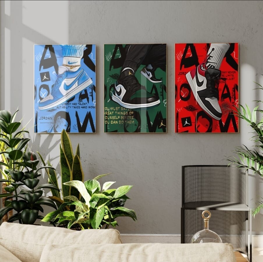 Set of 3 Nike Air Jordans Art pieces canvas wall art home decor | eBay