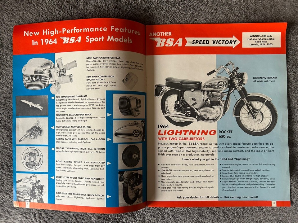 1964 BSA Motorcycles Dealer Sales Brochure Original 17 Sparkling New ...