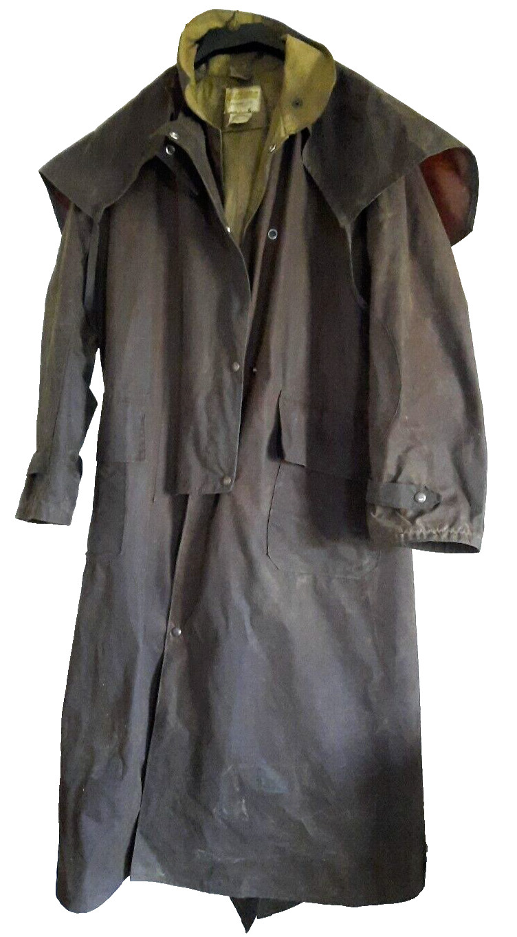 VTG 80s Australian Outback Oilskin Duster Coat Mens S… - Gem