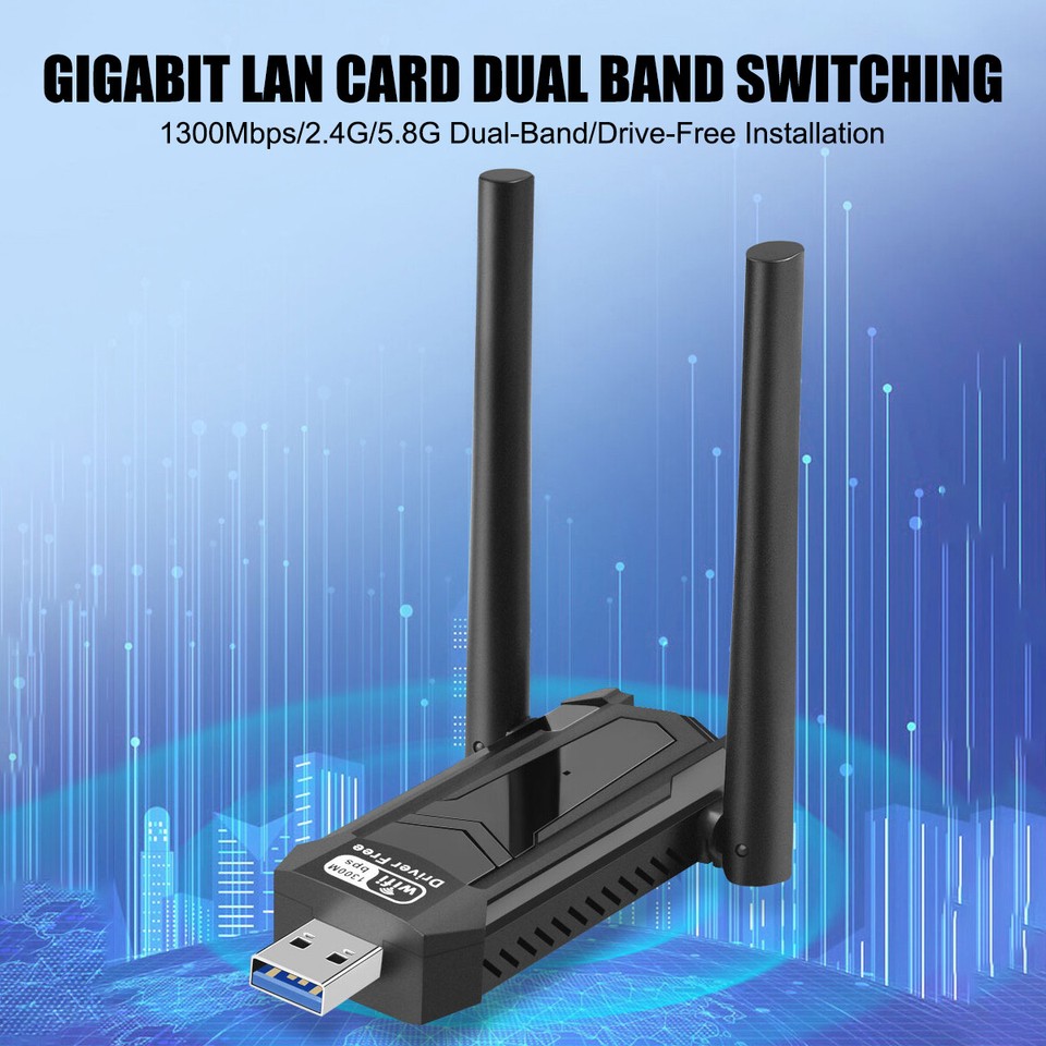 1300Mbps Wireless Dual Band USB 3.0 WiFi 2.4G/5G Network Adapter Dongle ...