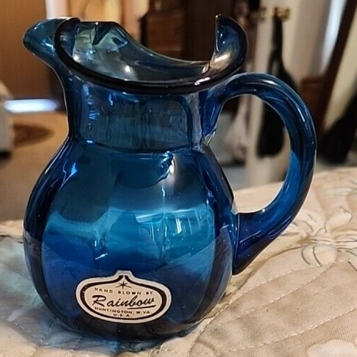 Rainbow Glass Pitcher 4" Inch Decorative Hand Blown Cobalt Blue with ...