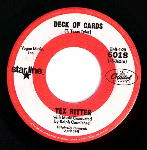 TEX RITTER DECK OF CARDS/RYE WHISKEY CAPITOL RECORDS VINYL 45 70-32 | eBay