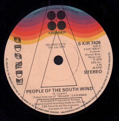 Kansas People Of The Southwind 7" Vinile UK Kirshner 1979 Promo ...