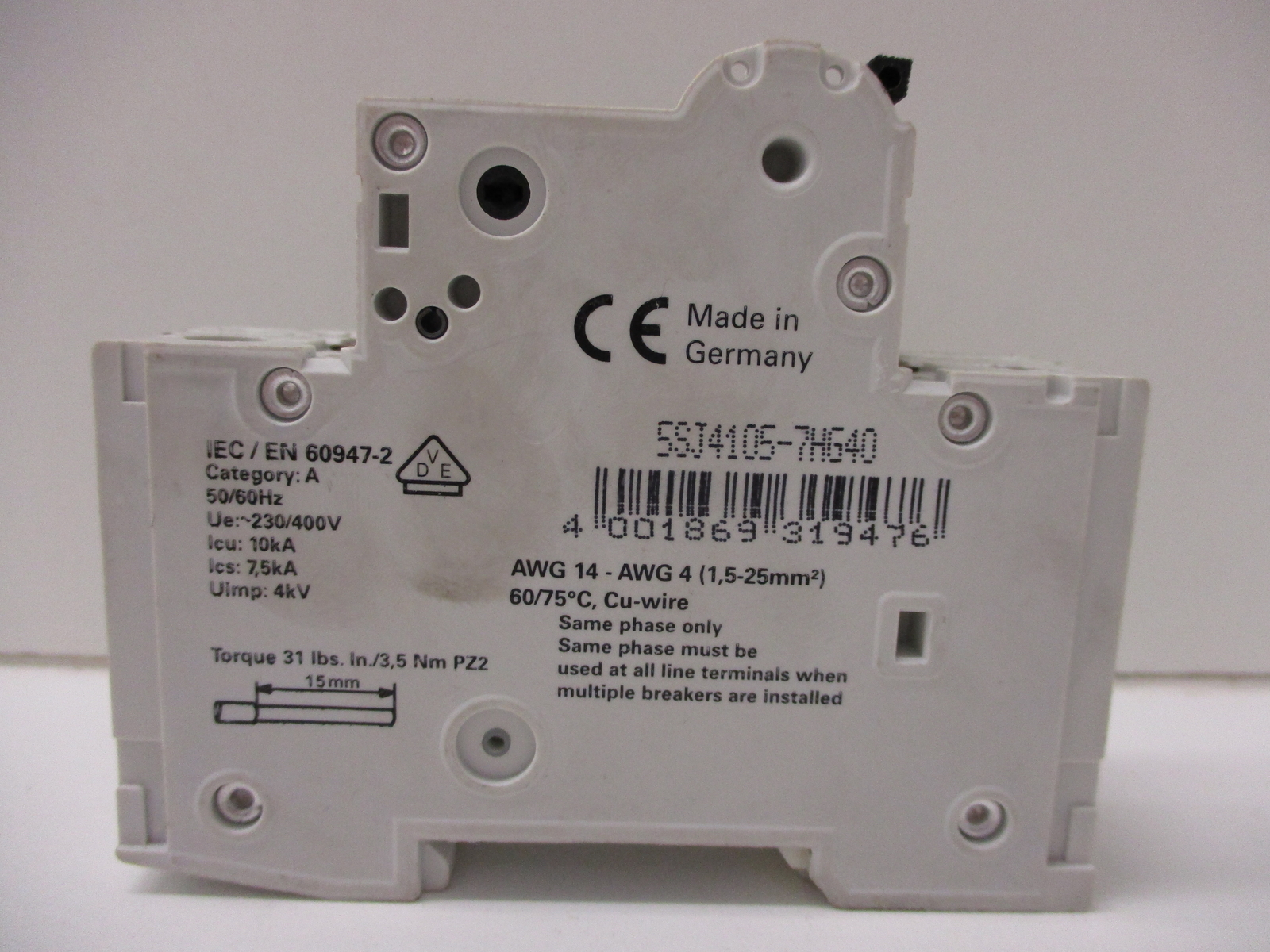 SIEMENS 5ST3010 CIRCUIT BREAKER TYPE 5SJ41 w/AUXILIARY SWITCH 5ST301AS ...