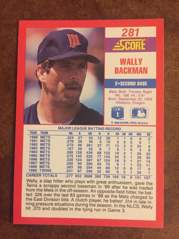 Wally Backman 281 Score 1990 MLB Baseball Trading Card | eBay