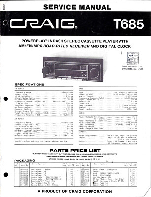 CRAIG T685, STEREO CASSETTE PLAYER, AM/FM/MPX RADIO, DIGITAL CLOC ...