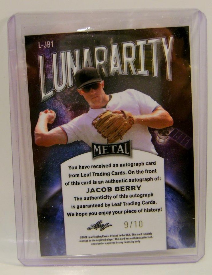 JACOB BERRY #9 /10 LUNARARITY AUTO AUTOGRAPHED LEAF METAL BASEBALL 2022 ...