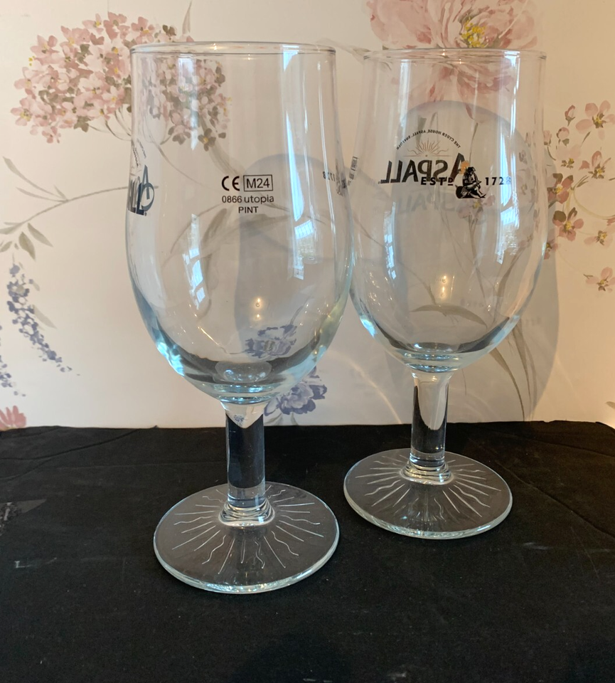 Aspall Suffolk Cider Pint Glasses x 2 Goblet Pedestal | eBay UK