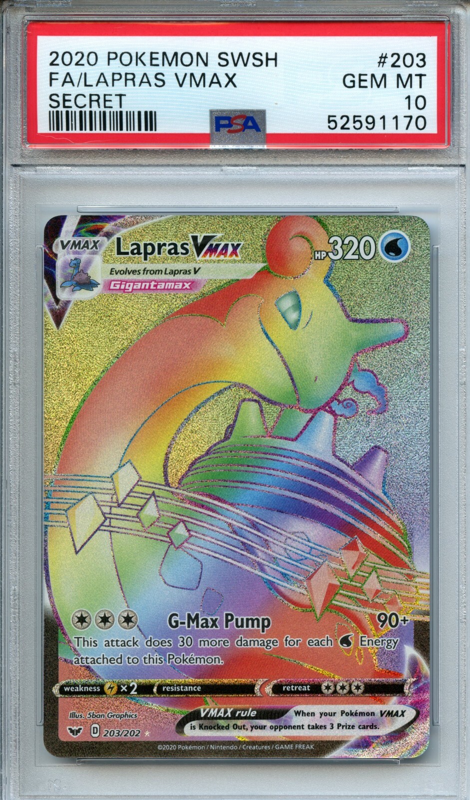 Pokemon Sword & Shield Lapras VMAX 203/202 Secret Rainbow Rare PSA 10 ...