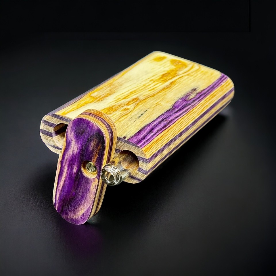 Purple Wood Dugout 4" With 3" Glass One Hitter Bat, Full Set Dugout Box ...