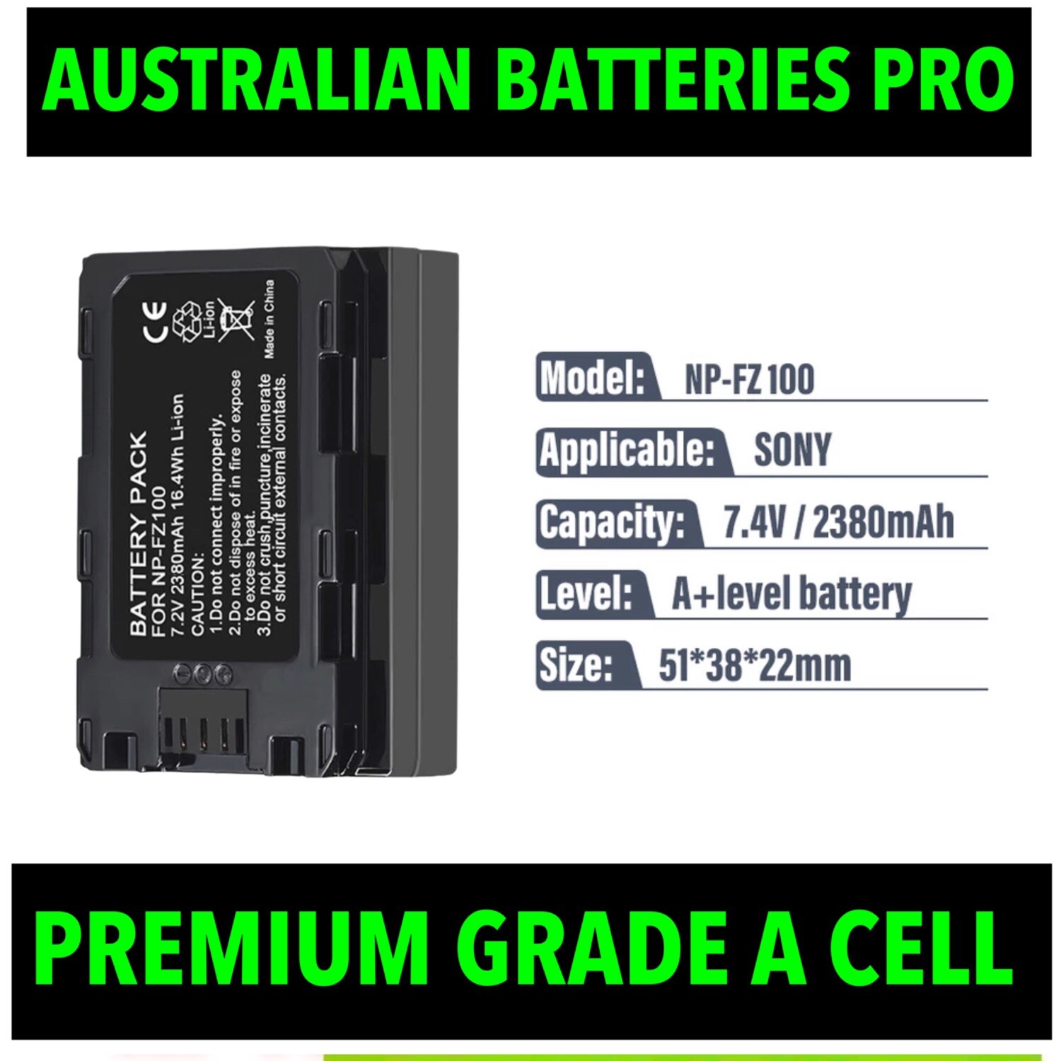 2380mAh NP-FZ100 Battery pack for Sony Alpha a7 a7R a7S Mark 3 4 III IV ...
