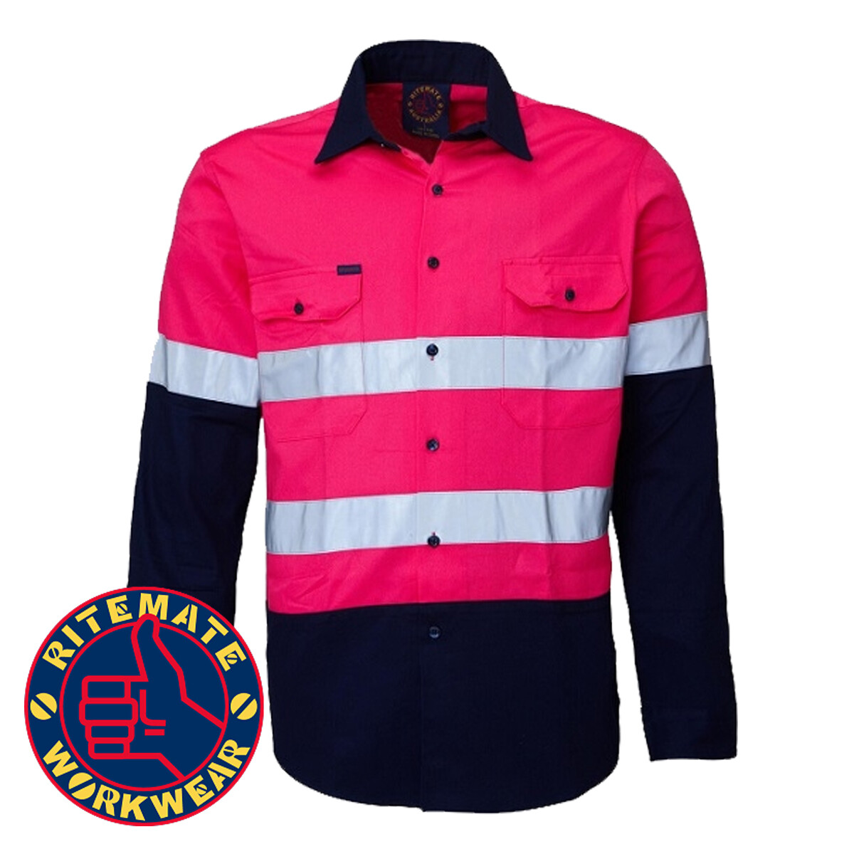 RITEMATE PINK-BLUE-YELLOW-GREEN-ORANGE LONG SLEEVE DRILL SHIRT 3M TAPE ...