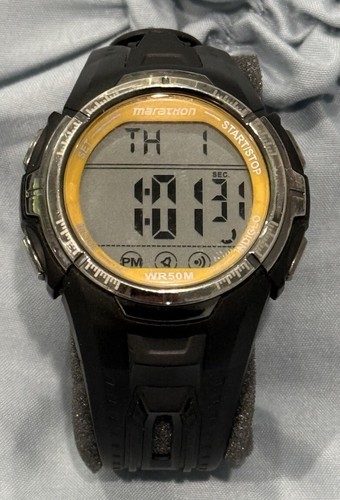 Timex Marathon Indiglo Digital Watch WR50M Black and Gold | eBay