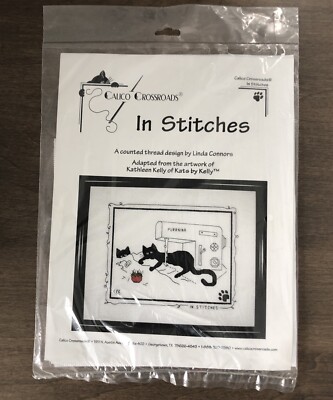 2002 New Calico Crossroads Counted Cross Stitch Kit “In Stitches” Kats ...