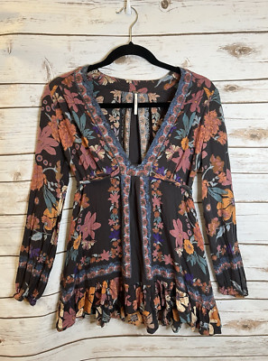 Free People Violet Hill Mixed Print Tunic Womens Sz 2 Boho Bohemian ...