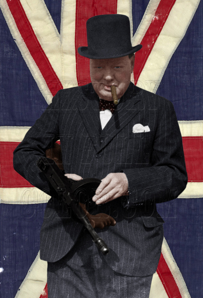 Winston Churchill Tommy Gun Winston Churchill Fires A Thompson