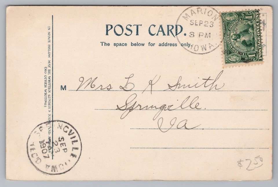 Postcard High School Marion Iowa Posted 1907 | eBay