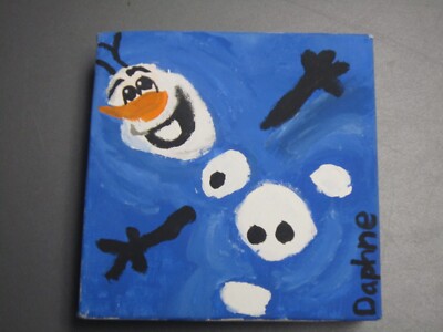 Original Canvas Painting Olaf Swimming in Blue Pool 6"x6"x1" | eBay