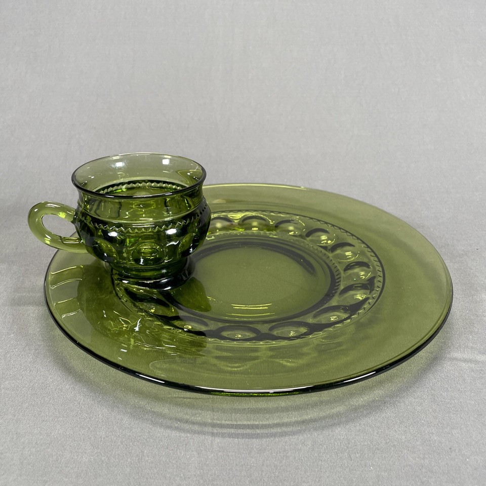 Vintage Colony Indiana Color Crown Green Snack Set 4 Cups 4 Plates ...