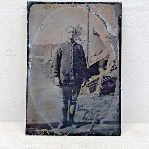 Indian Wars Era Post Civil War Tintype Photo Soldier Standing Camp ...