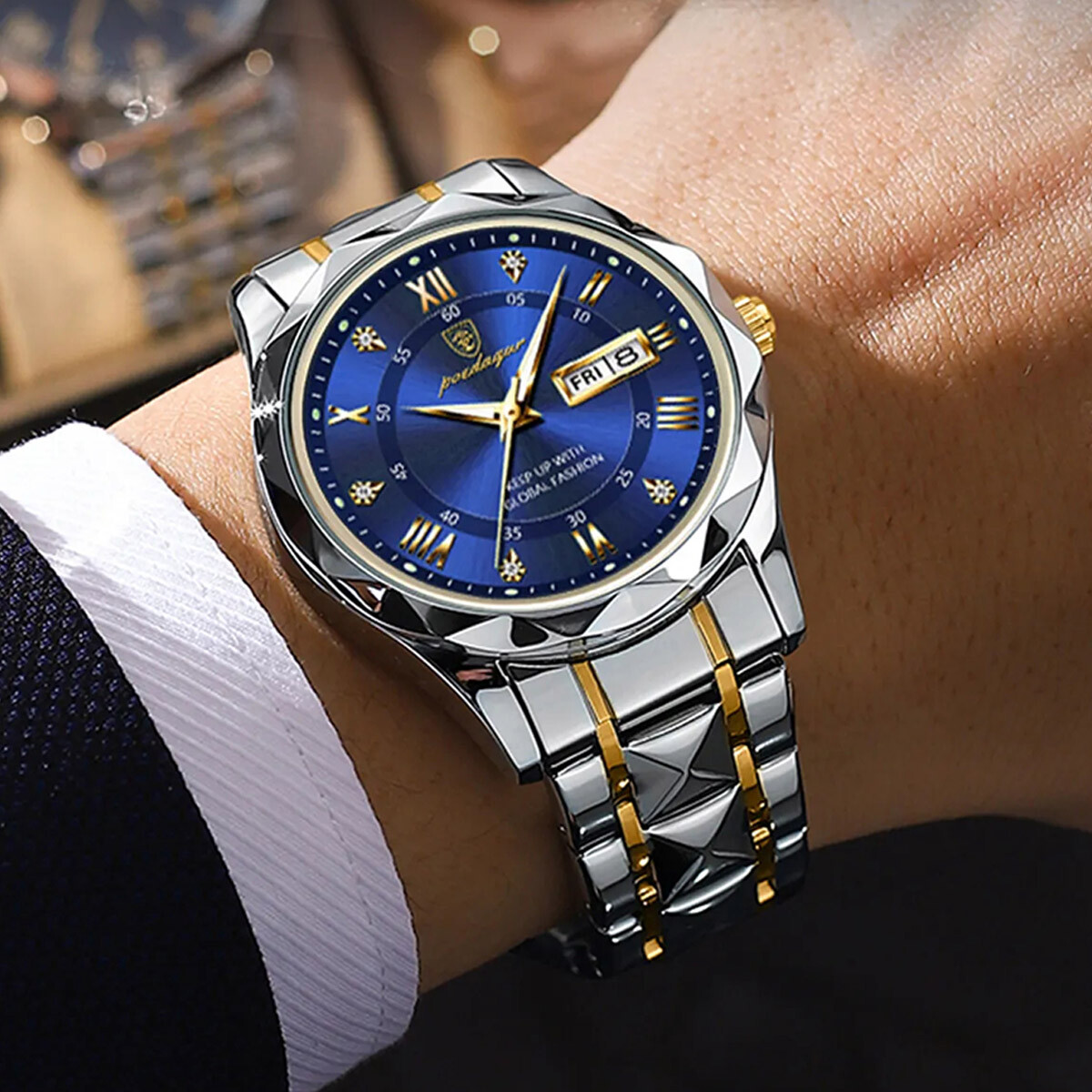 Men's Quartz Watches 3 ATM Waterproof Luminous Date Stainless Steel ...