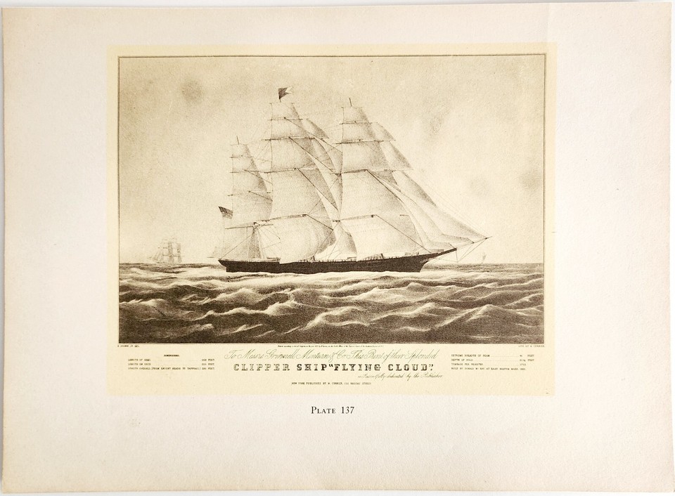1952 Clipper Ship Flying Cloud Plate Lithograph Print Currier & Ives ...