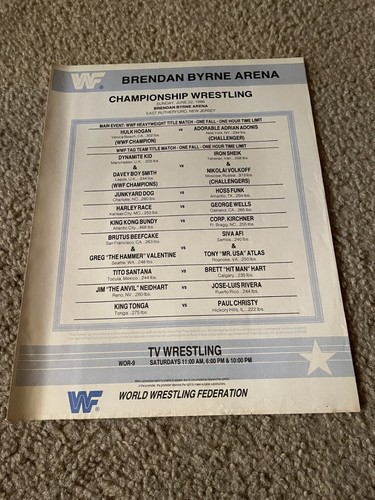 1986 WWF EVENT PROGRAM LINEUP SHEET BRENDAN BYRNE ARENA NJ HULK HOGAN ...